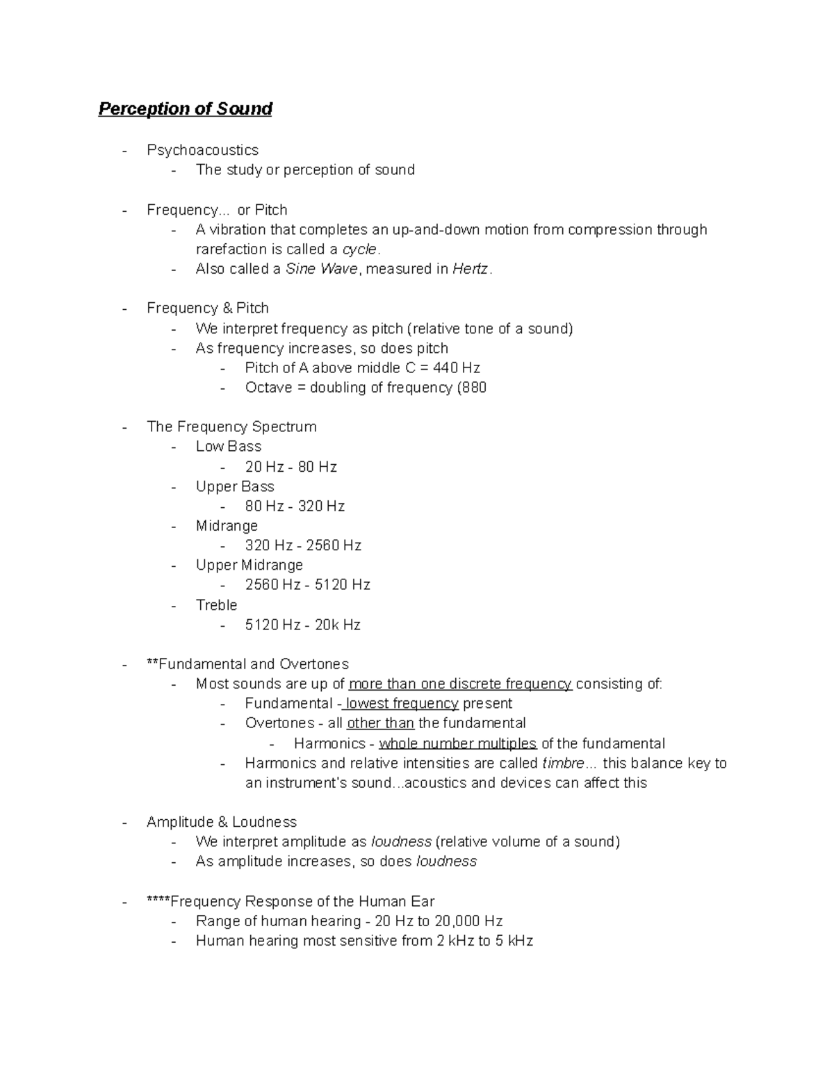 Audio Engineering - Perception of Sound - Perception of Sound ...