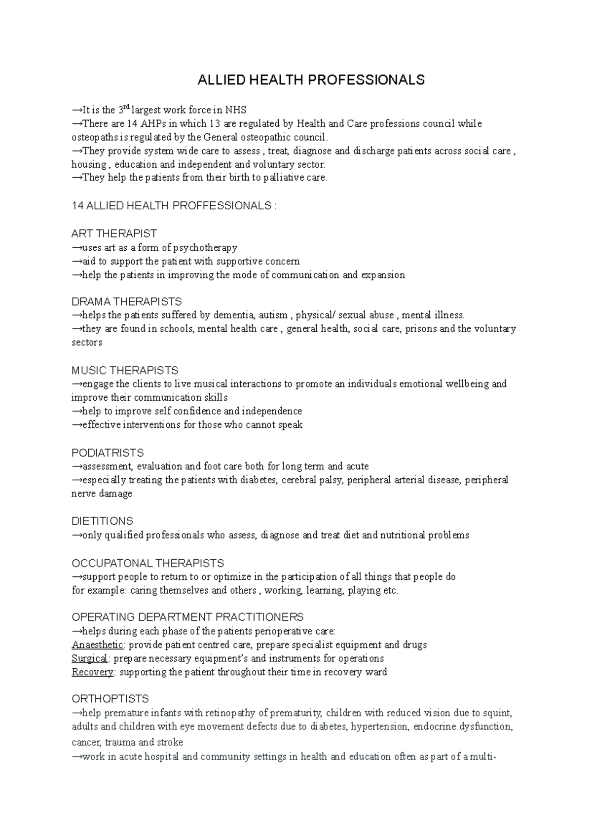Allied health professionals - ALLIED HEALTH PROFESSIONALS →It is the ...