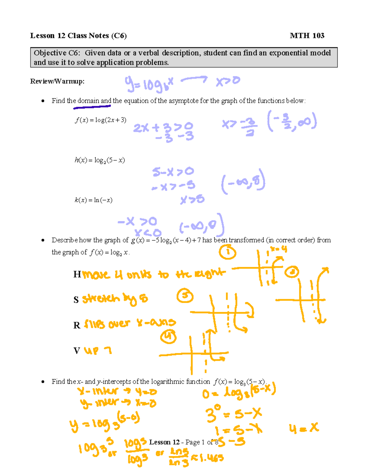Blank Class Notes 12 - Lesson 12 Class Notes (C6) MTH 103 Objective C6 ...