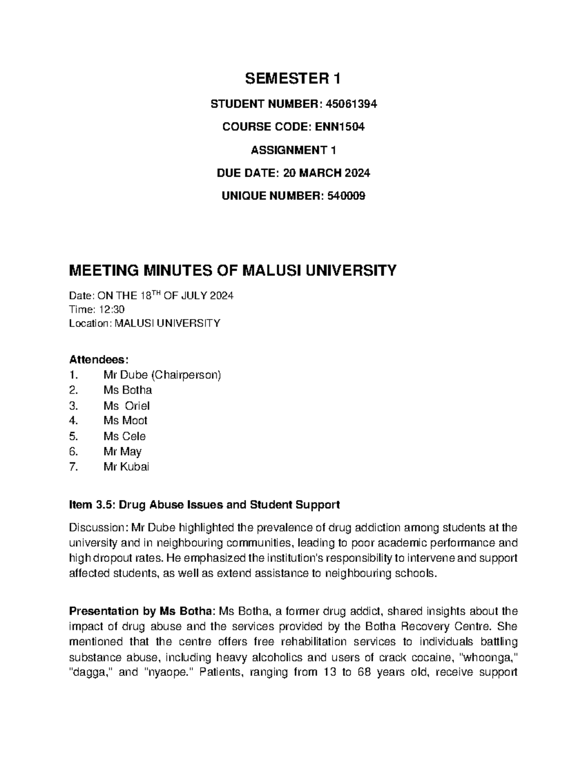 ENn1504 assessment 1 - SEMESTER 1 STUDENT NUMBER: 45061394 COURSE CODE ...