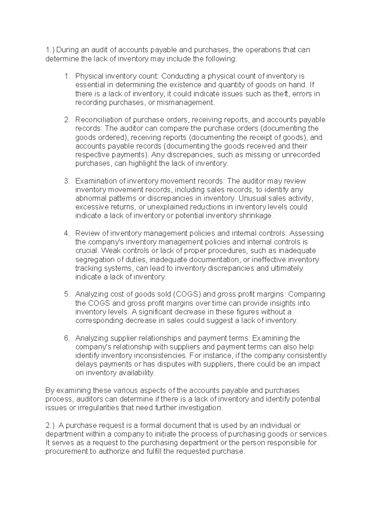 AP - Account Payable notes - 1.) During an audit of accounts payable ...