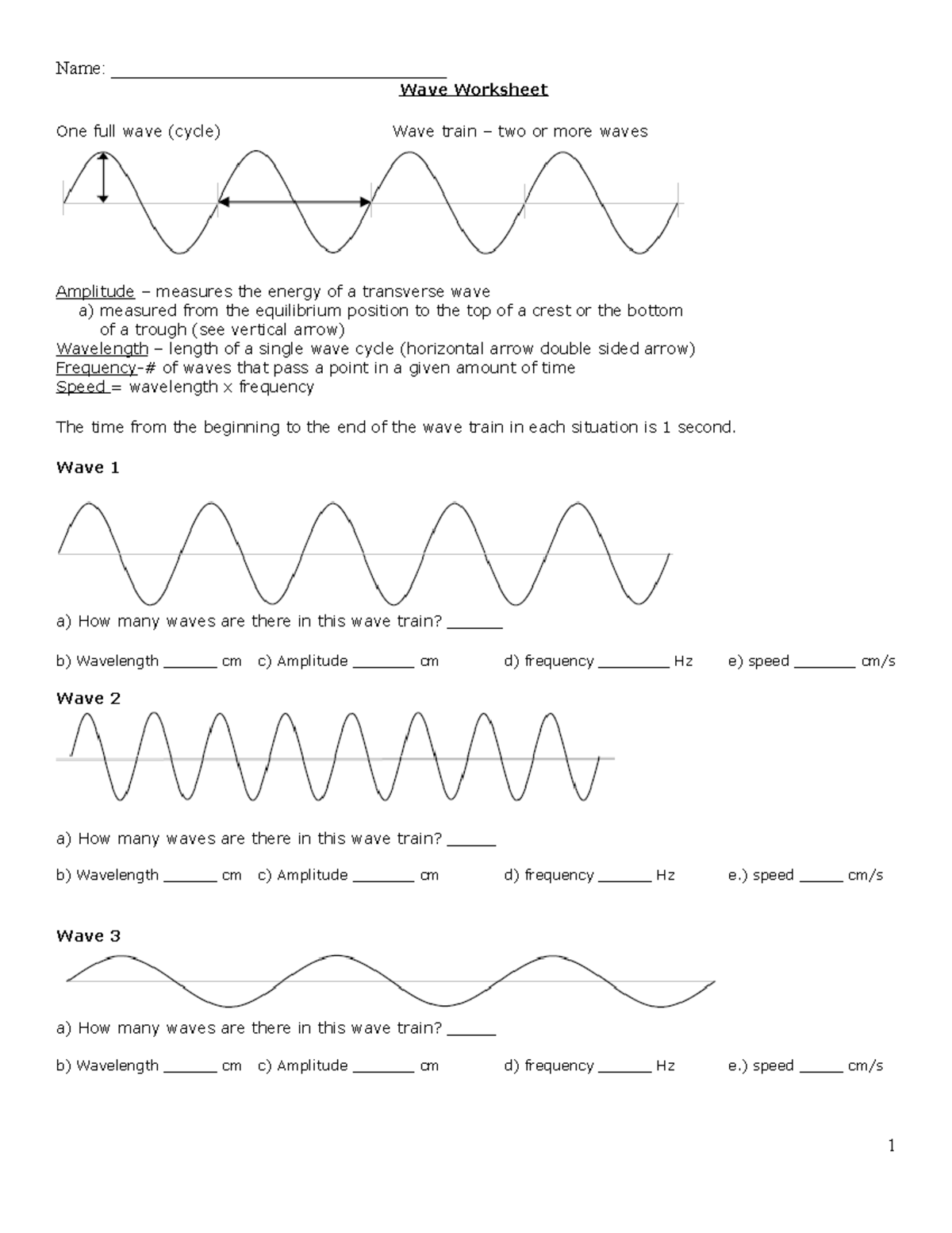 wave worksheet practice - Name ...