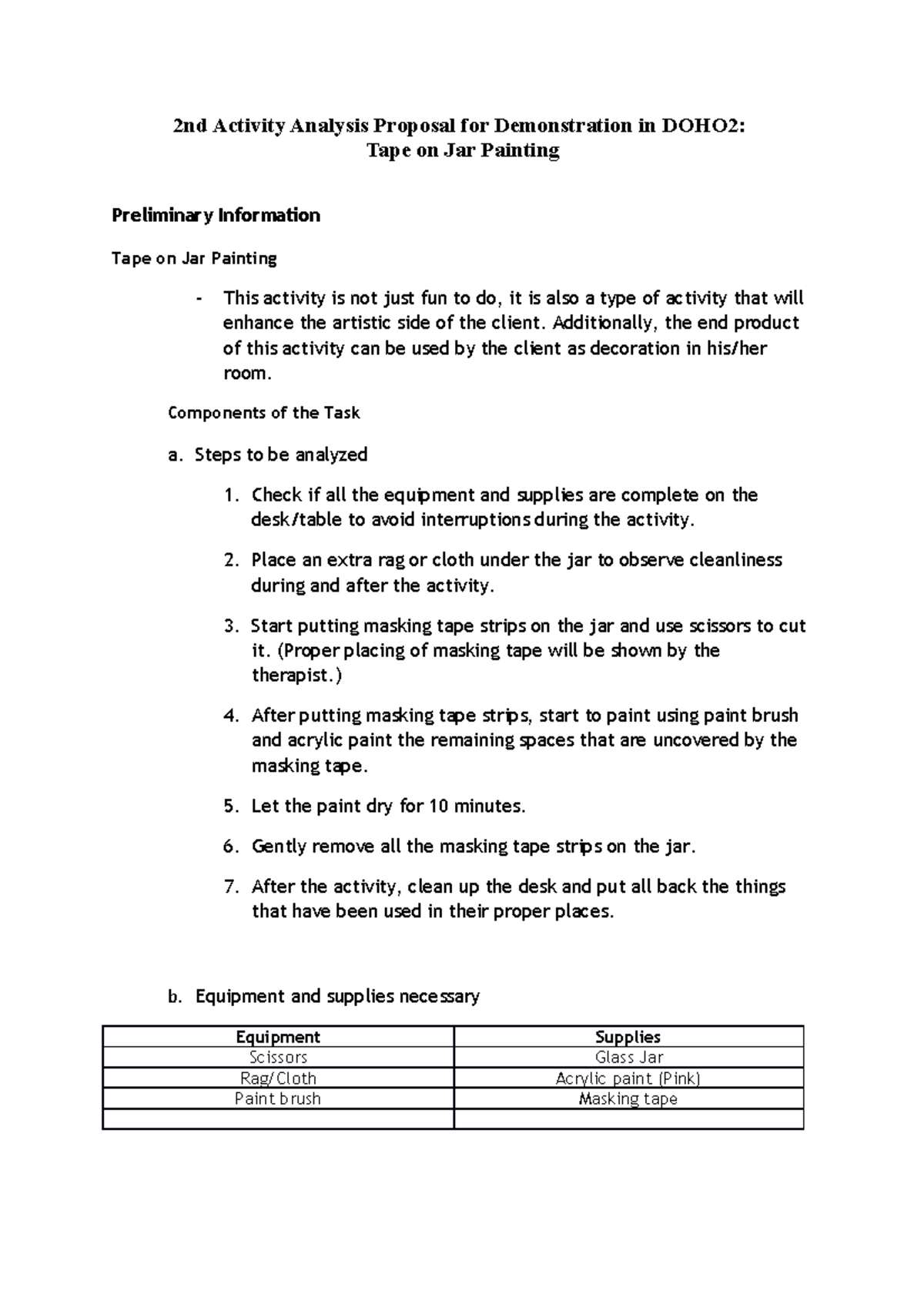 2nd Activity Analysis Proposal for Demonstration in DOHO2 ...