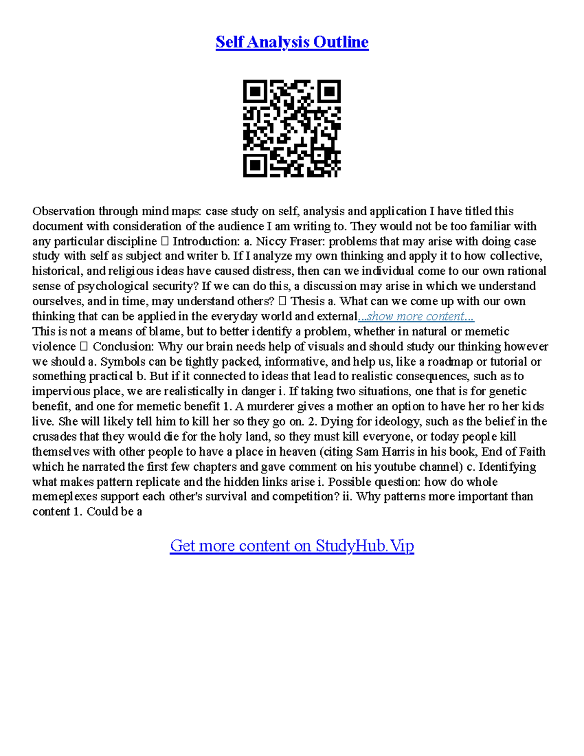 Self Analysis Essay - Self Analysis Outline Observation through mind ...