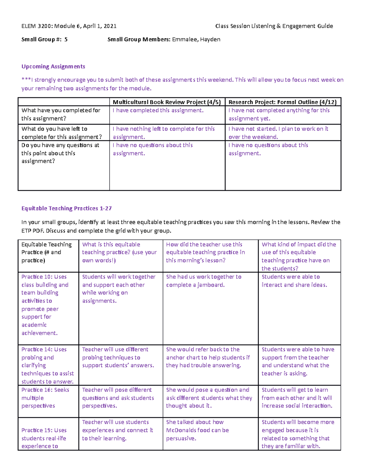 ELEM 3200 M6 Student Engagement Guide 04 - ELEM 3200: Module 6, April 1 ...