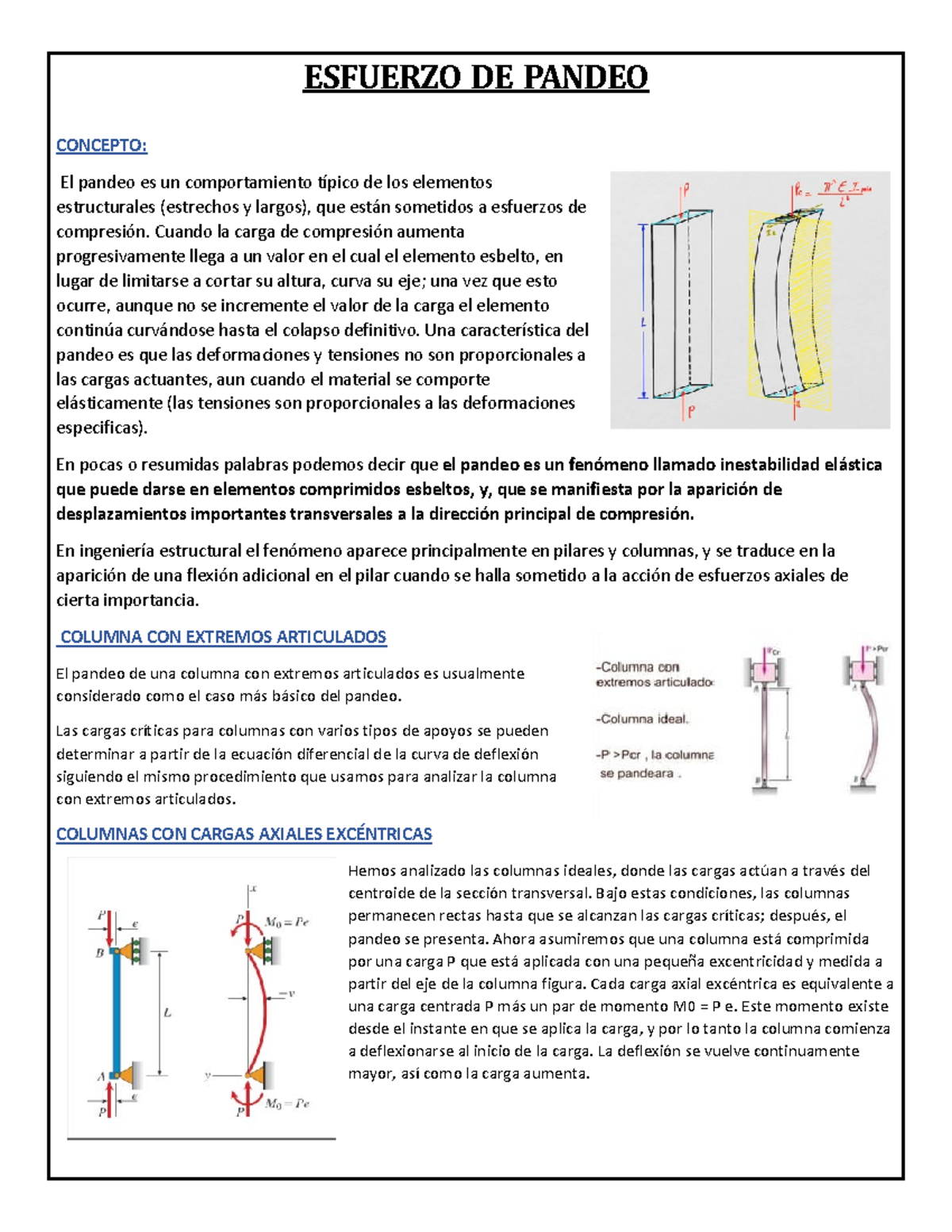 Esfuerzo DE Pandeo REM - ESFUERZO DE PANDEO CONCEPTO: El pandeo es un ...