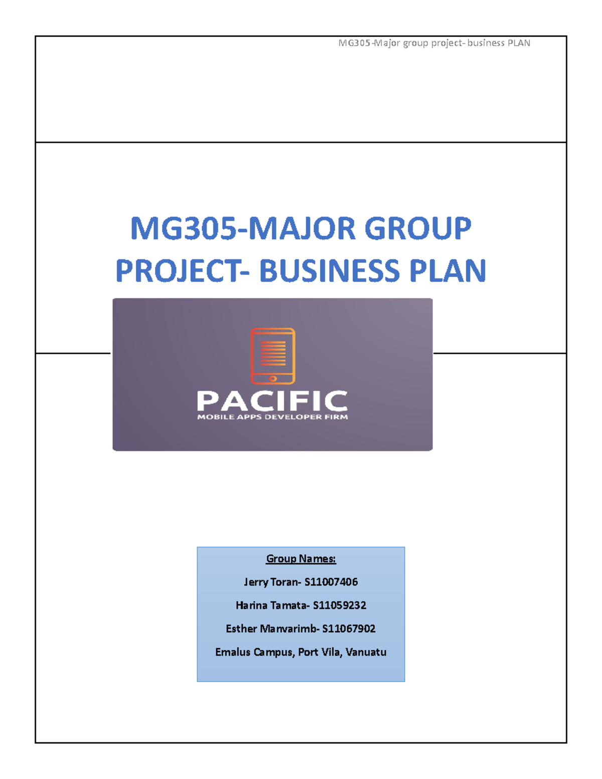 Major group assignment business plan230423 - MG305-MAJOR GROUP PROJECT ...