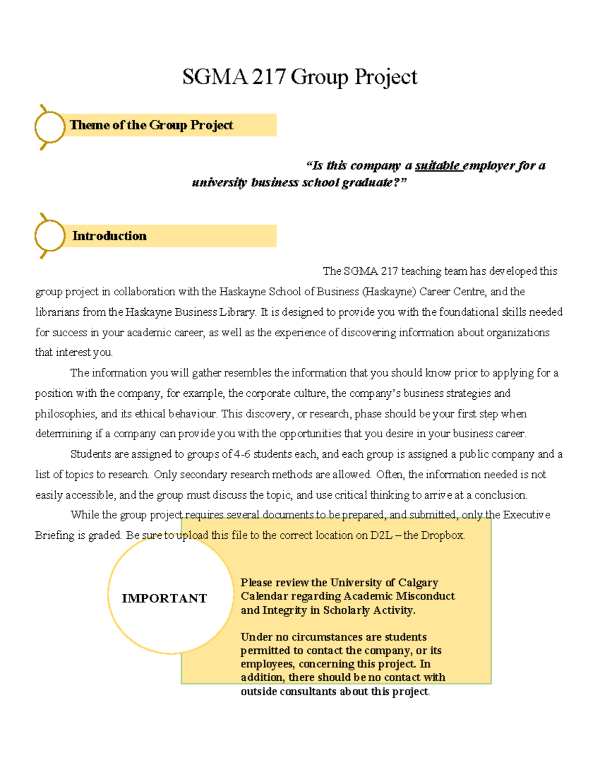 The Group Project - Important SGMA 217 Group Project “Is this company a ...