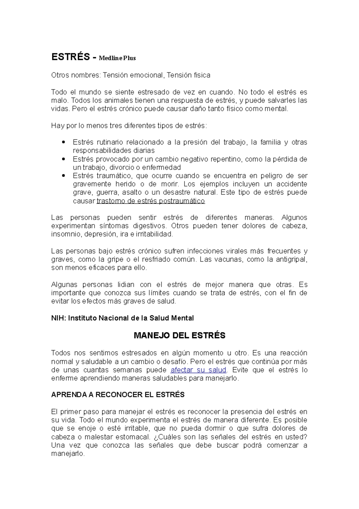 7 Estrés - Lecturas Complementarias - ESTRÉS - Medline Plus Otros ...