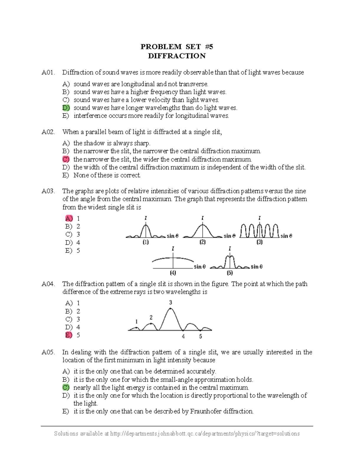 Nyc ps 5 - Lecture Notes - PROBLEM SET DIFFRACTION A01. Diffraction of ...