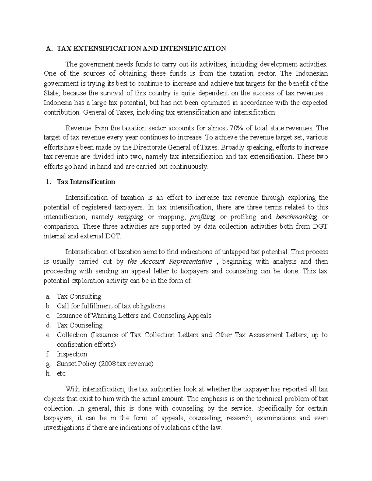 TAX Extensification AND Intensification - A EXTENSIFICATION AND ...