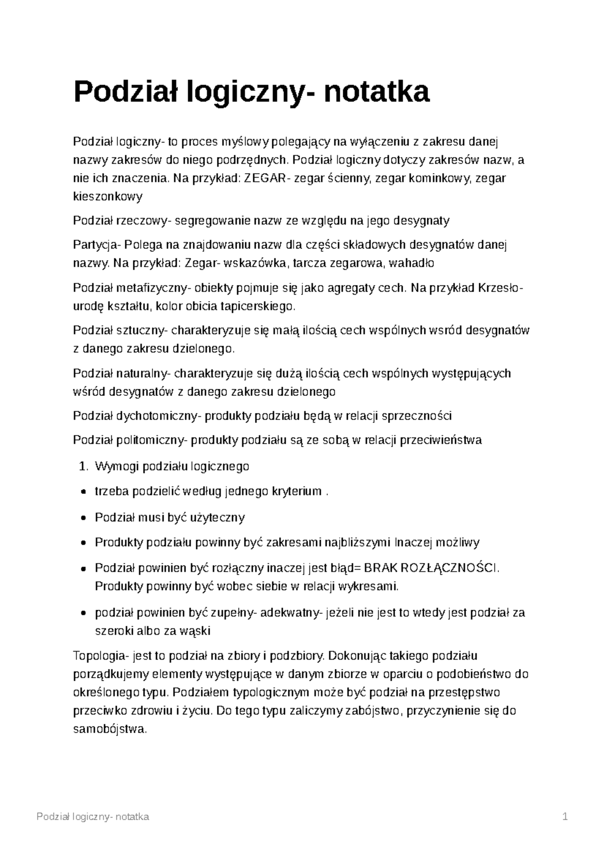 Logika wykład 1 - Podział logiczny- notatka 1 Podział logiczny- notatka ...