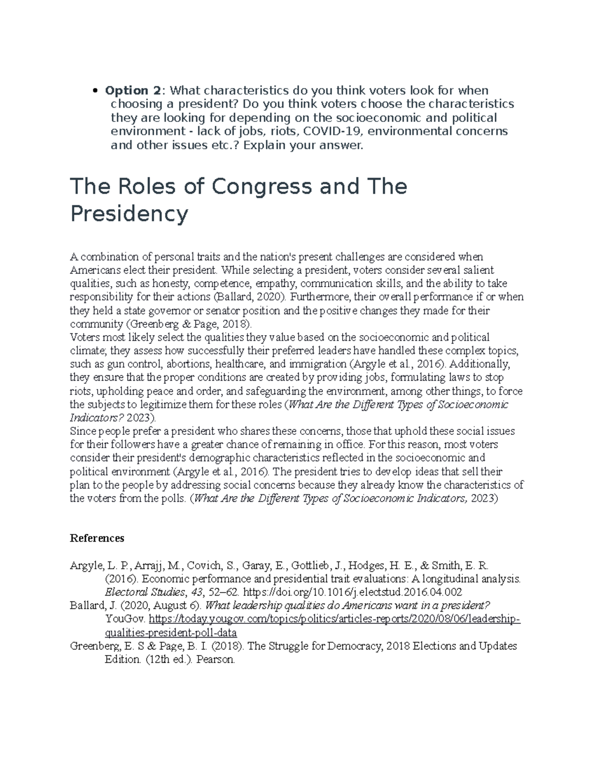 Pol 330- Week 5 Discussion- The Roles of Congress and The Presidency ...