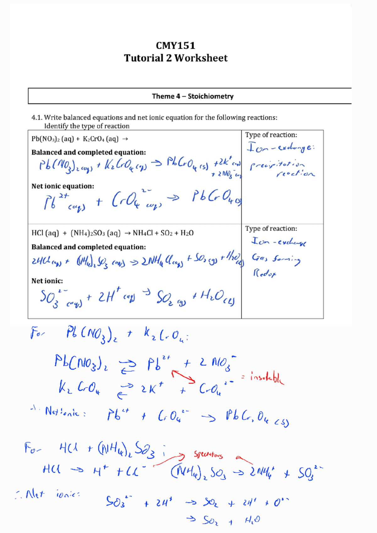 CMY151 2024 Tutorial 2 Worksheet full memo - CMY 151 - Studocu