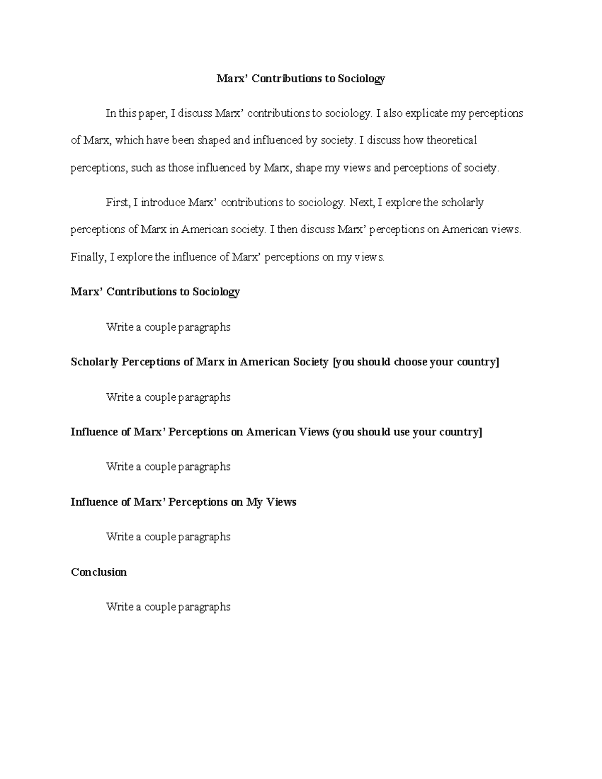 Marx sample template - Marx’ Contributions to Sociology In this paper ...