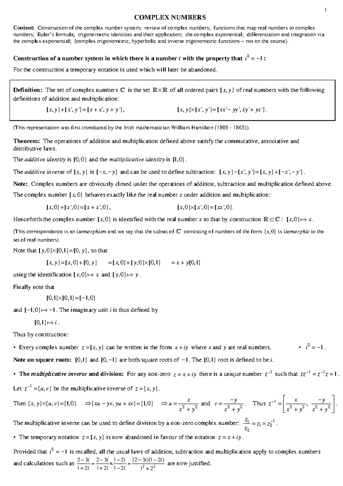 Complex Numbers and others-Week 6 - MAST10006 - Unimelb - Studocu