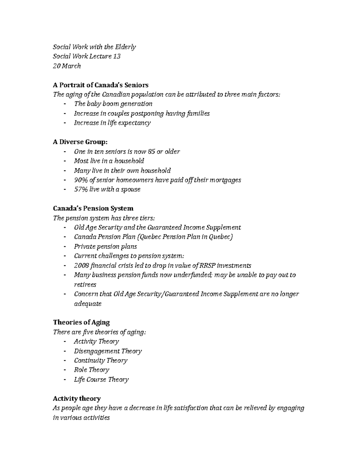 Social Work Lecture 13 - Prof. Susan Hillock - Social Work with the ...