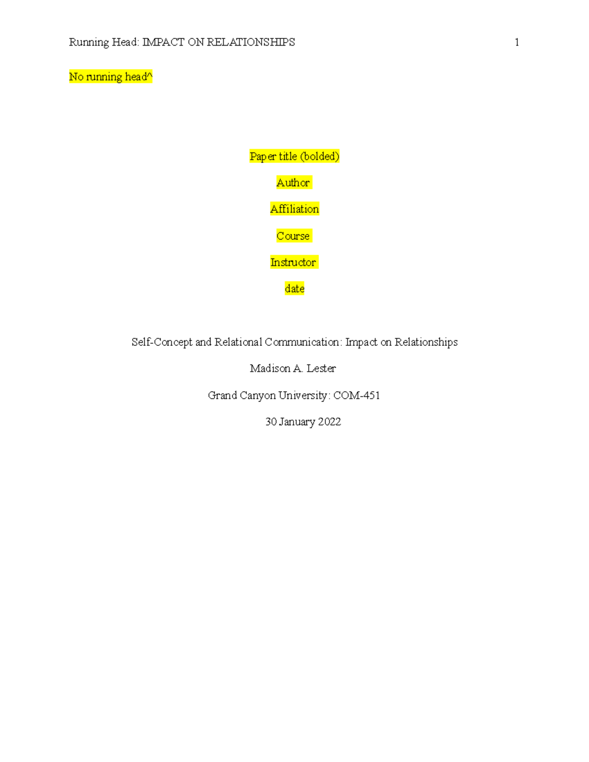 Self concept final - No running head^ Paper title (bolded) Author ...