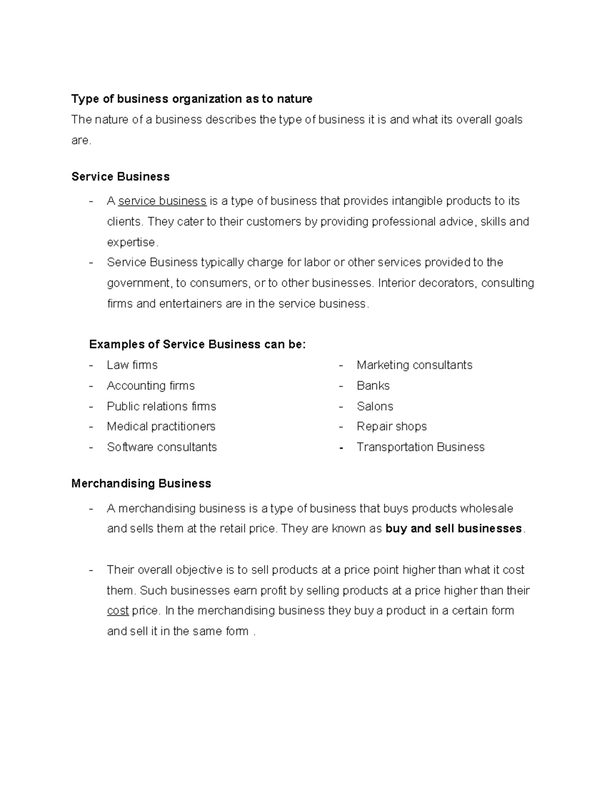 Business Organization as to Nature - Type of business organization as ...