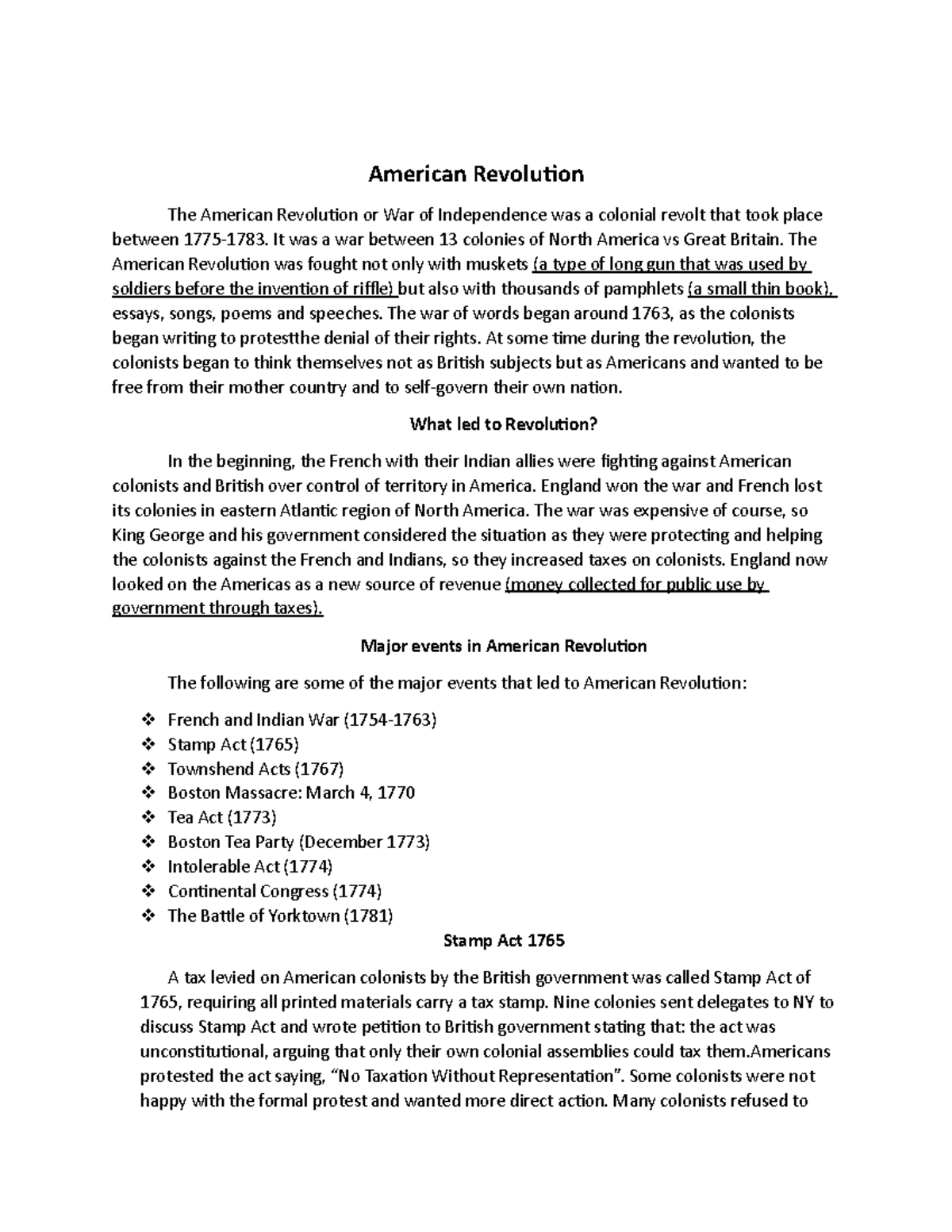 American-Revolution-handouts - Corporate Law, Social Psychology - Studocu