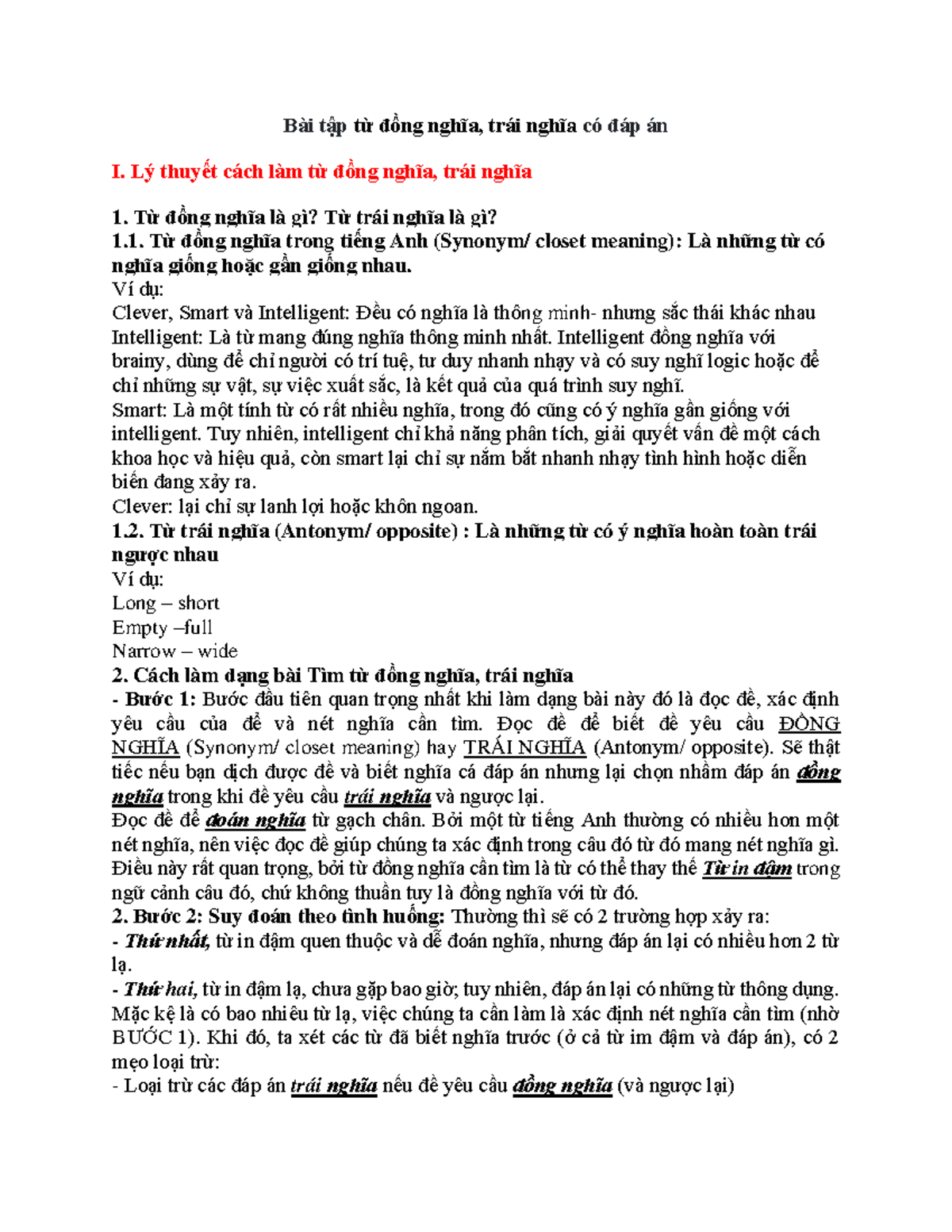 50 bai tap tu dong nghia trai nghia co dap an - Bài tập từ đồng nghĩa, trái nghĩa có đáp án I ...