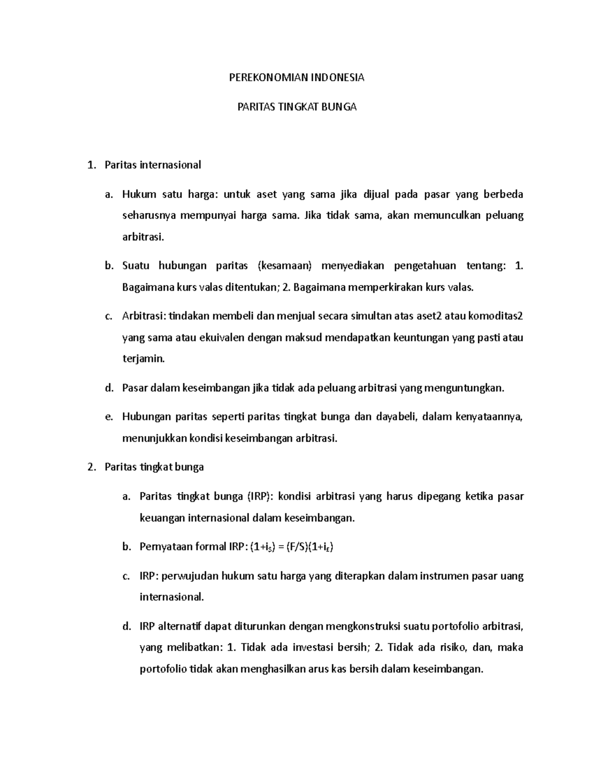 Perekonomian Indonesia Paritas Tingkat Bunga - PEREKONOMIAN INDONESIA ...