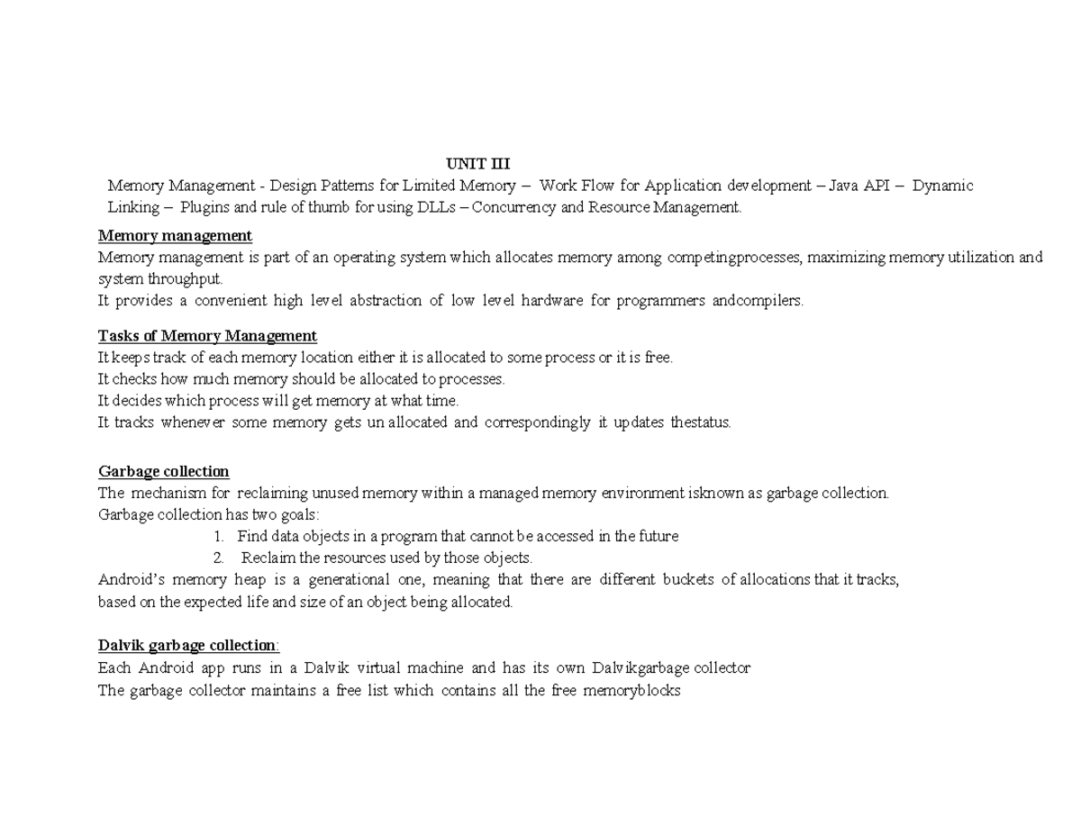 Unit 3 - jkak - UNIT III Memory Management - Design Patterns for ...