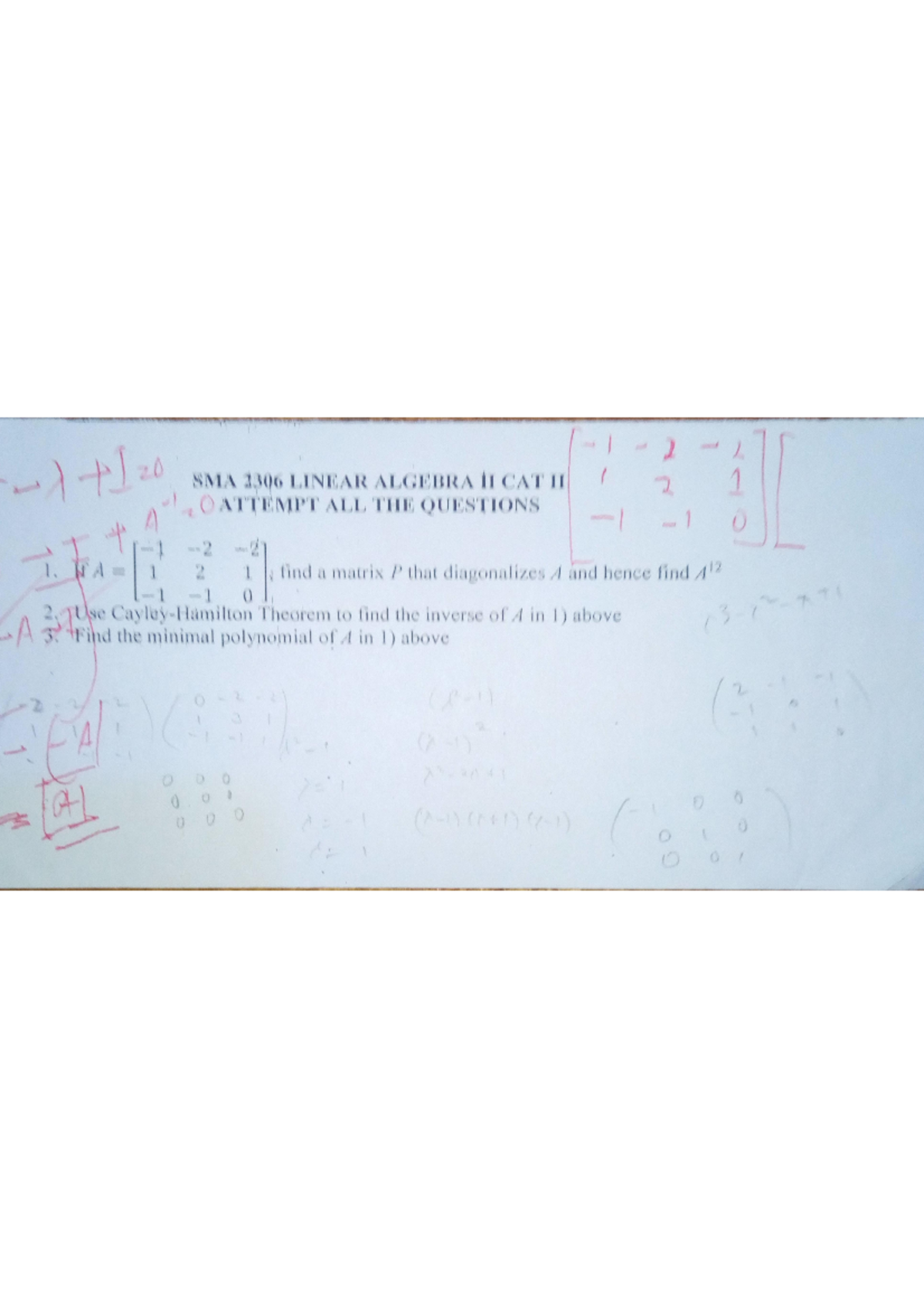 SMA 2306, Linear Algebra II, CAT II - Actuarial science - w) SMA 3306 LINEAR ALGEBRA 11 CAT 11 I ...