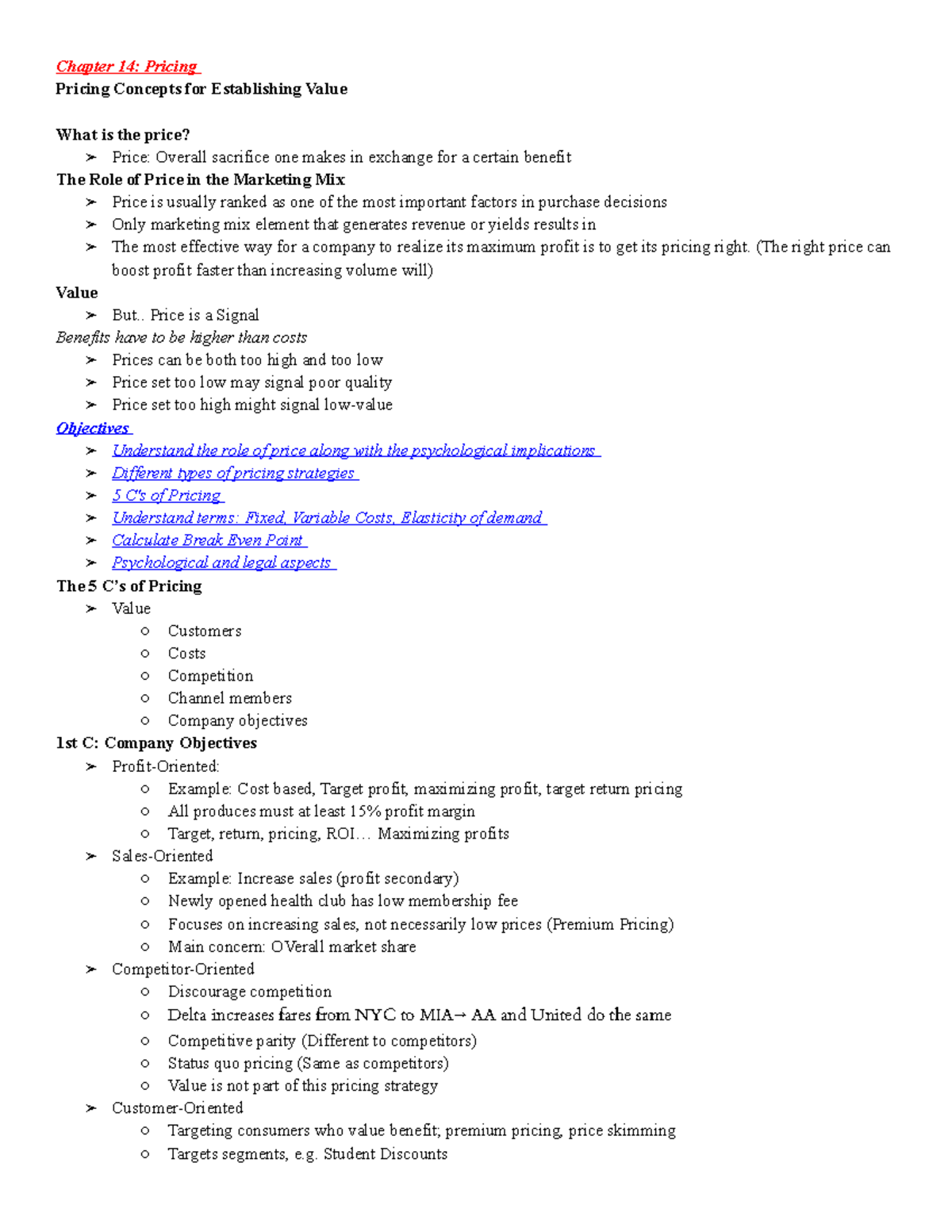 Chapter 14 Pricing - Chapter 14: Pricing Pricing Concepts for ...