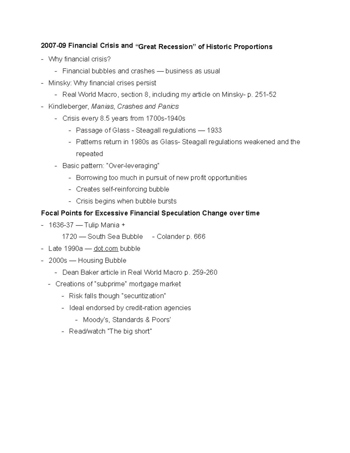 Macro Lecture 20 - Notes - 2007-09 Financial Crisis and “Great ...