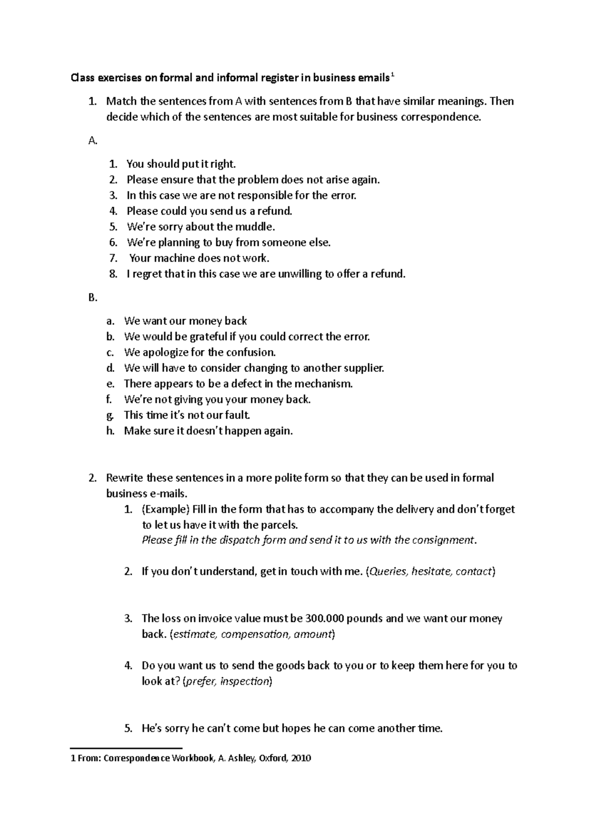 3 Exercise Formal Informal Register - Class exercises on formal and ...