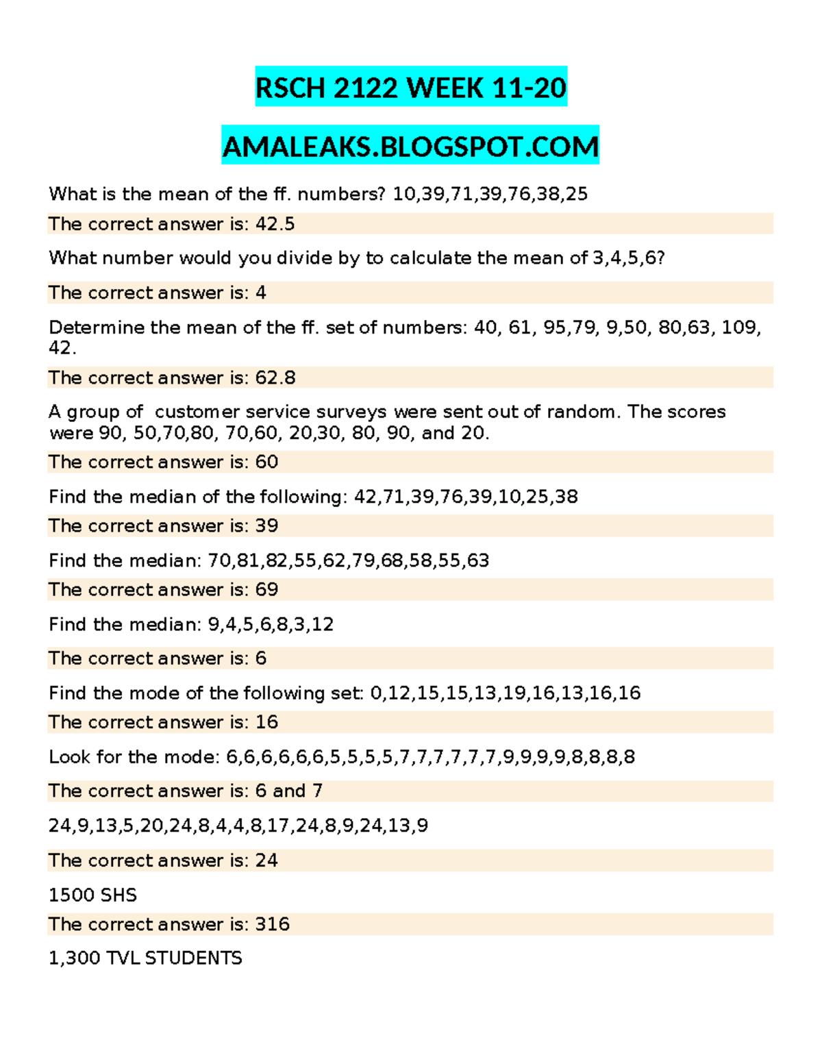 RSCH-2122 WEEK 11-20 - Quiz and Exams - RSCH 2122 WEEK 11- AMALEAKS ...