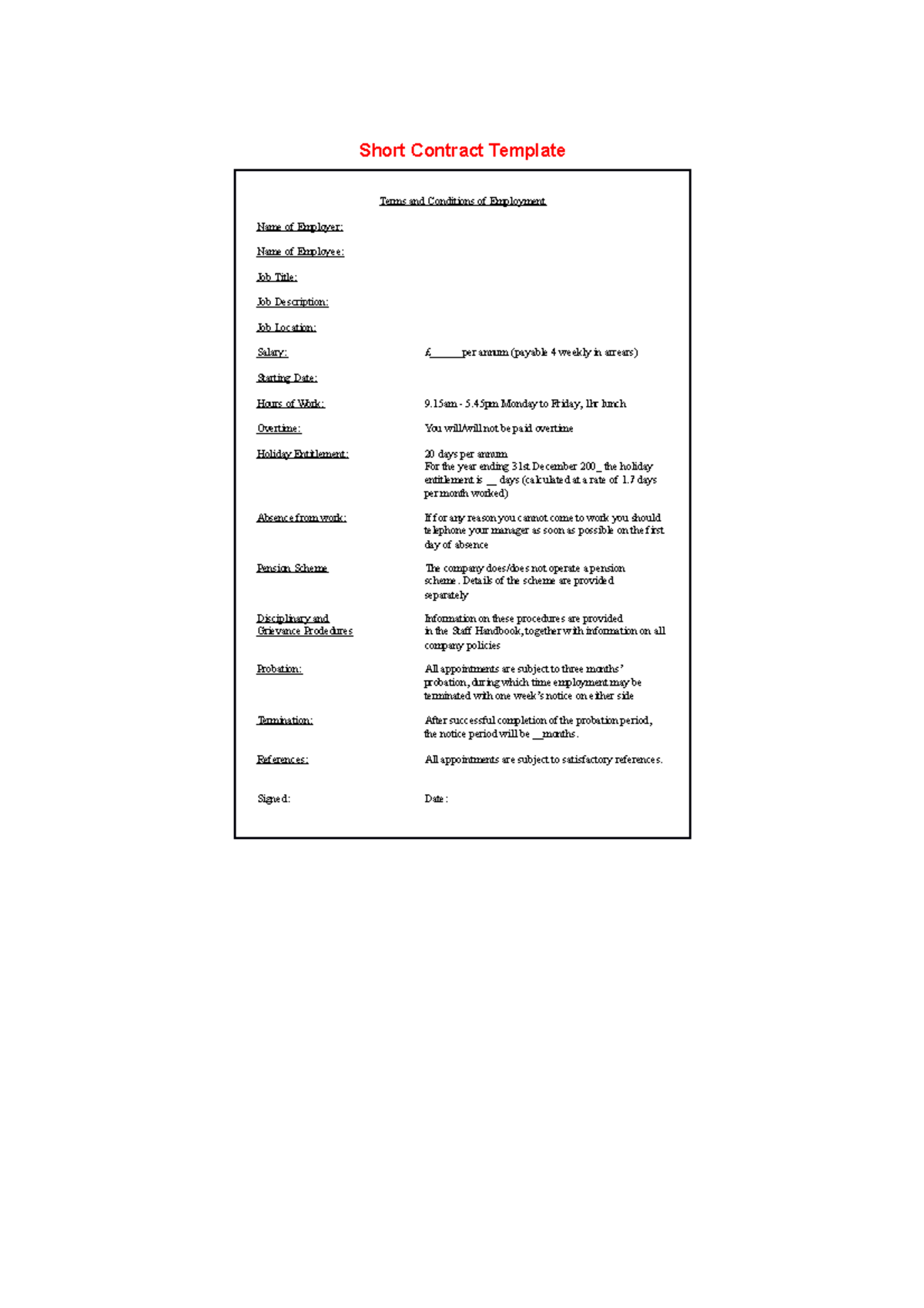 Short Contract Template - Short Contract Template Terms and Conditions ...