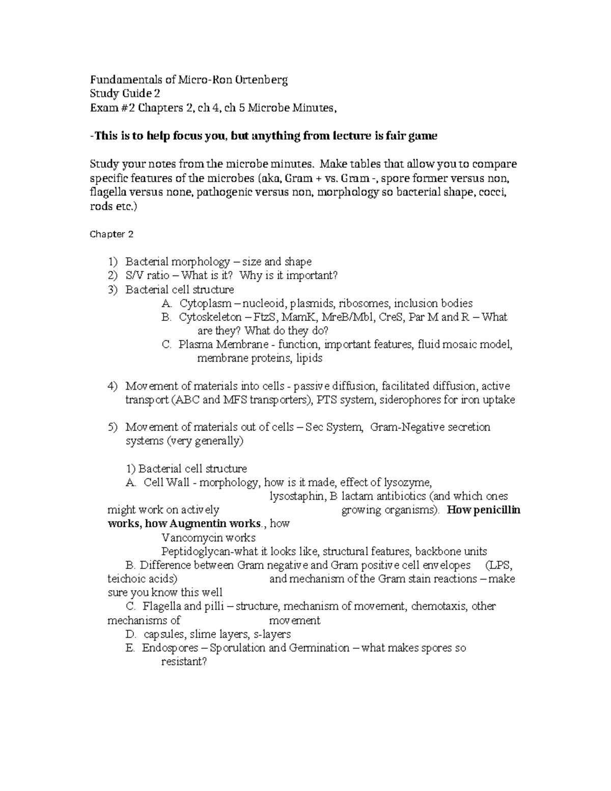 Study Guide 2 SP24 - Fundamentals of Micro-Ron Ortenberg Study Guide 2 ...