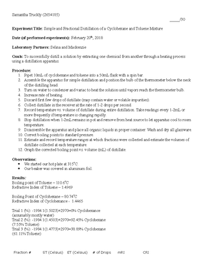 Lab Report Boiling Point; Refractive Index and Introduction to GC - Boiling Point, Refractive ...