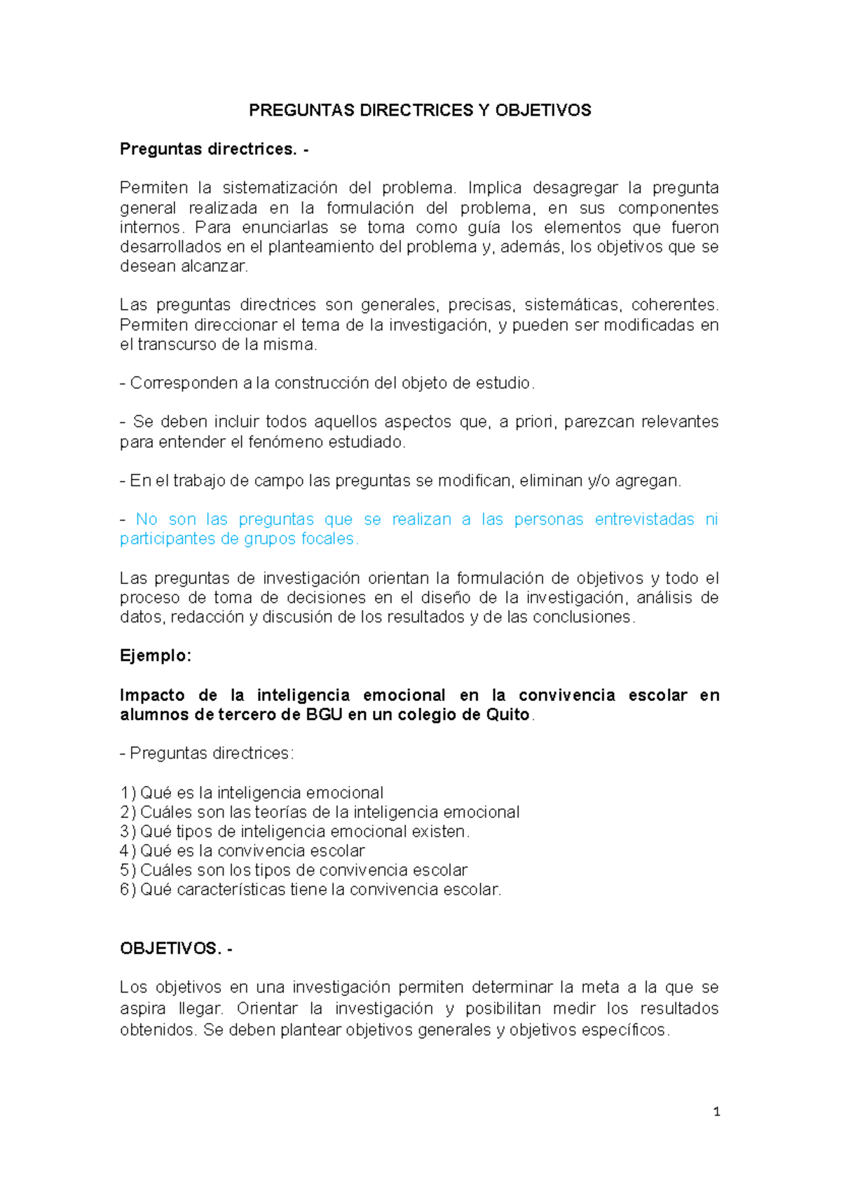 Preguntas Directrices Y Objetivos - PREGUNTAS DIRECTRICES Y OBJETIVOS ...