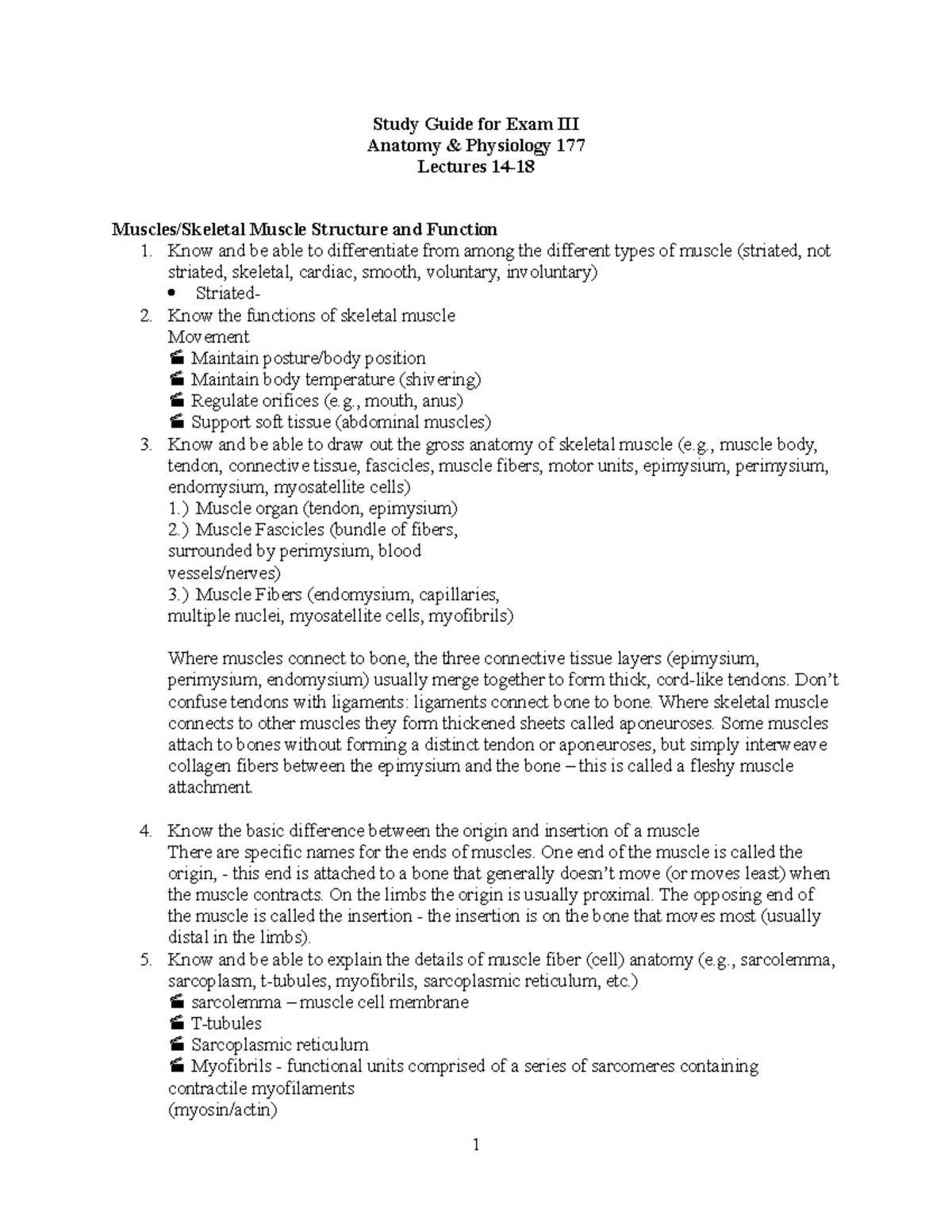 Lecture notes Exam 3 - Study Guide for Exam III Anatomy & Physiology ...