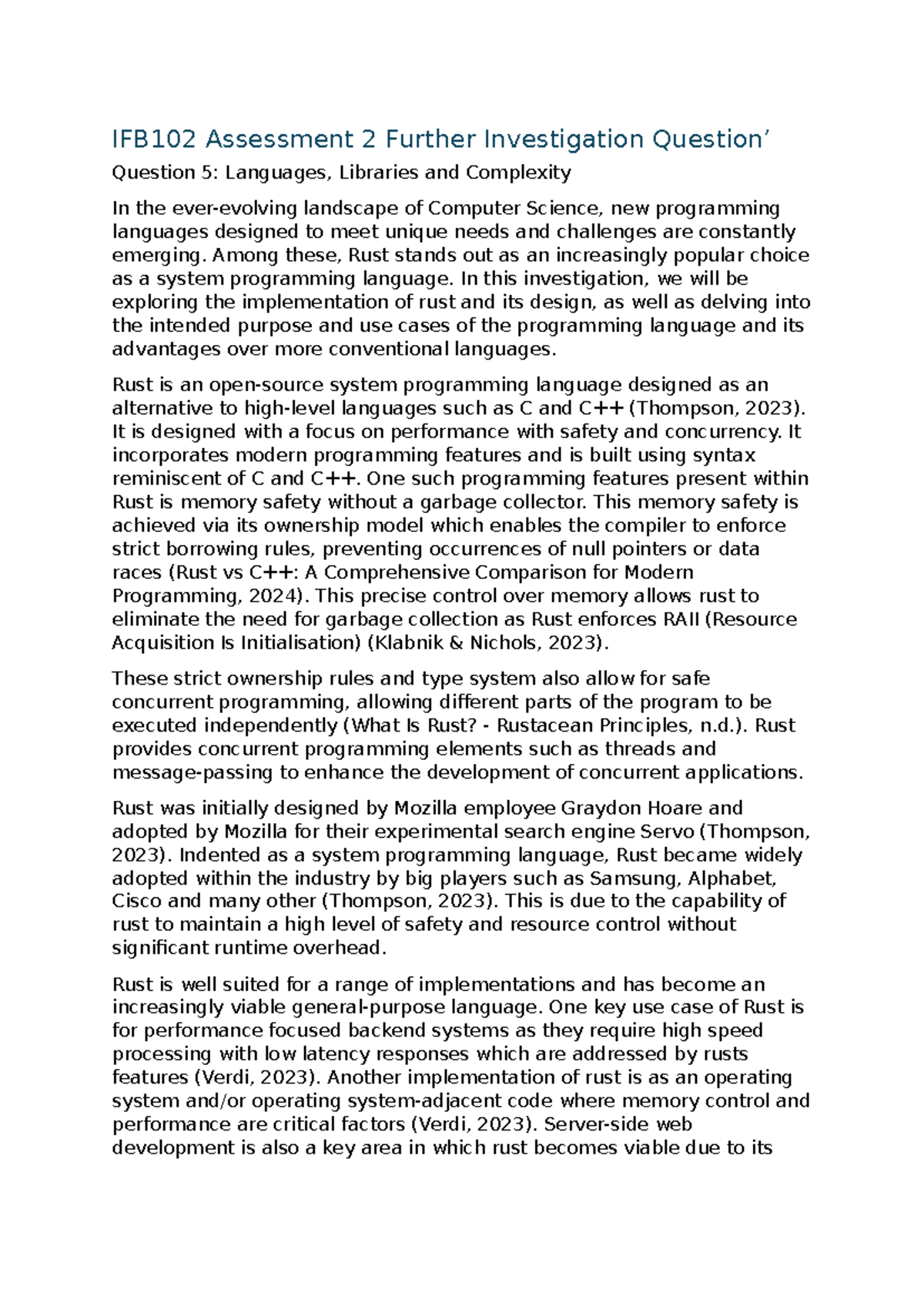 IFB102 Assessment 2 Further Investigation Question - Among these, Rust ...