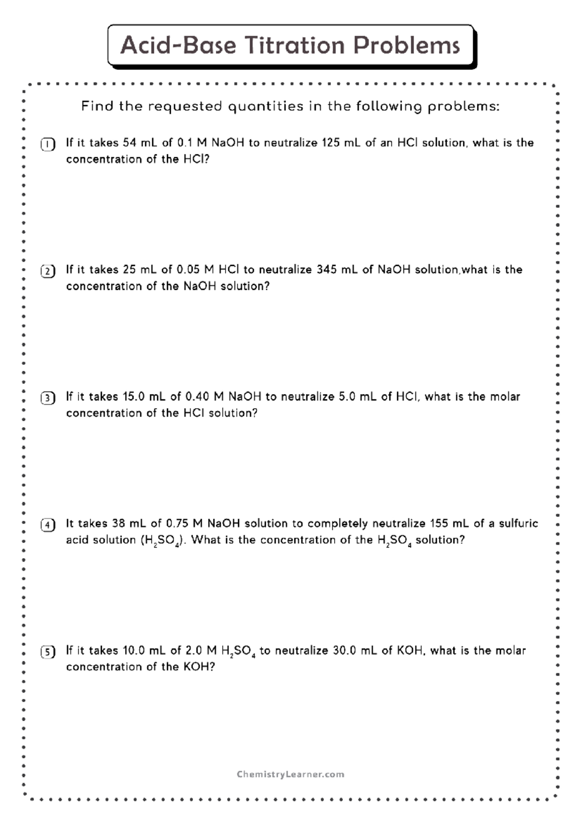 Acid Base Titration Problems Worksheet - Studocu