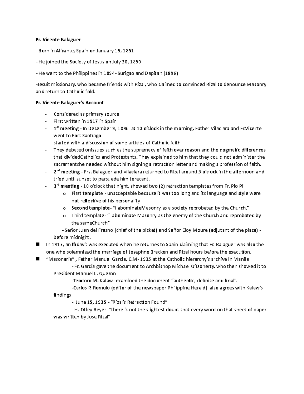 Affidavit submitted by Fr. Vicente Balaguer - Fr. Vicente Balaguer Born ...