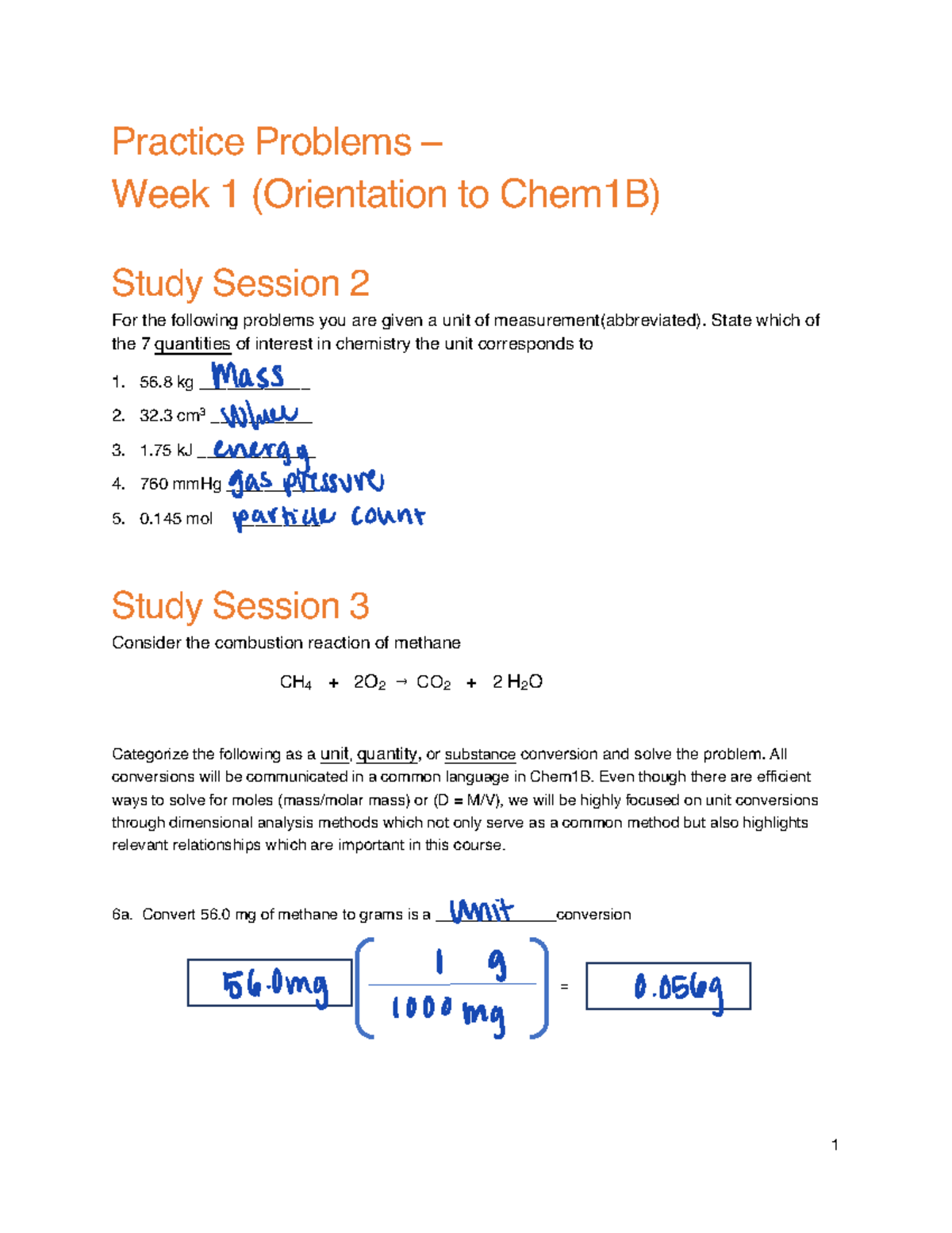 Practice problems week 1 - Practice Problems – Week 1 (Orientation to ...