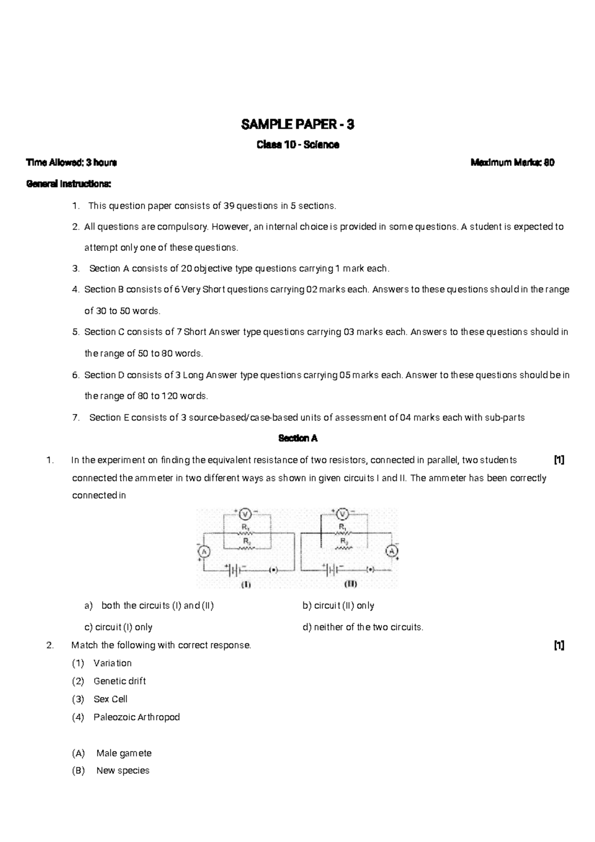 Basics Of Mathematics And Quantum Mechanics 6 - SAMPLE PAPER - 3 Class ...