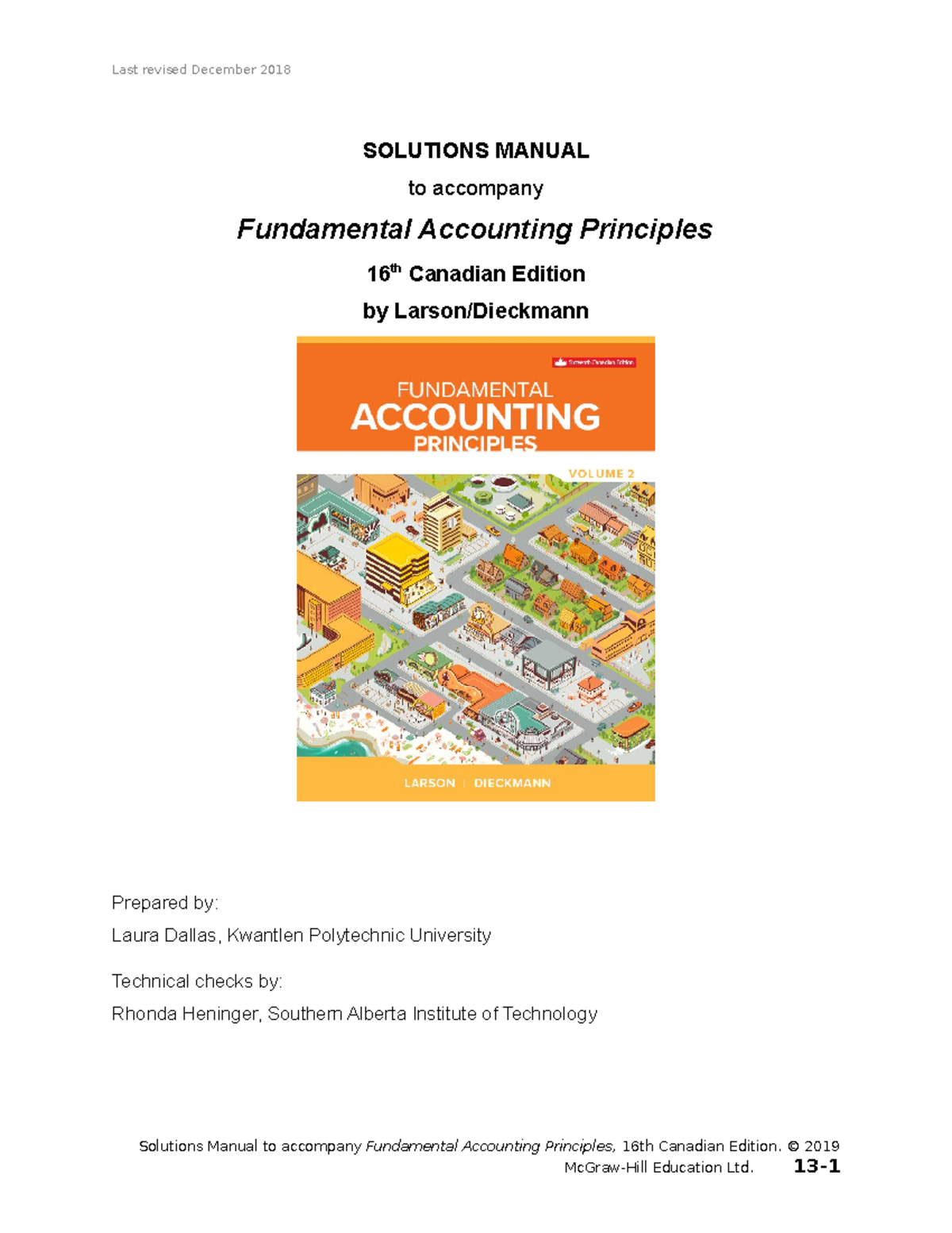 CH13 SM Larson FAP16 - MANUAL - SOLUTIONS MANUAL to accompany Fundamental Accounting Principles ...