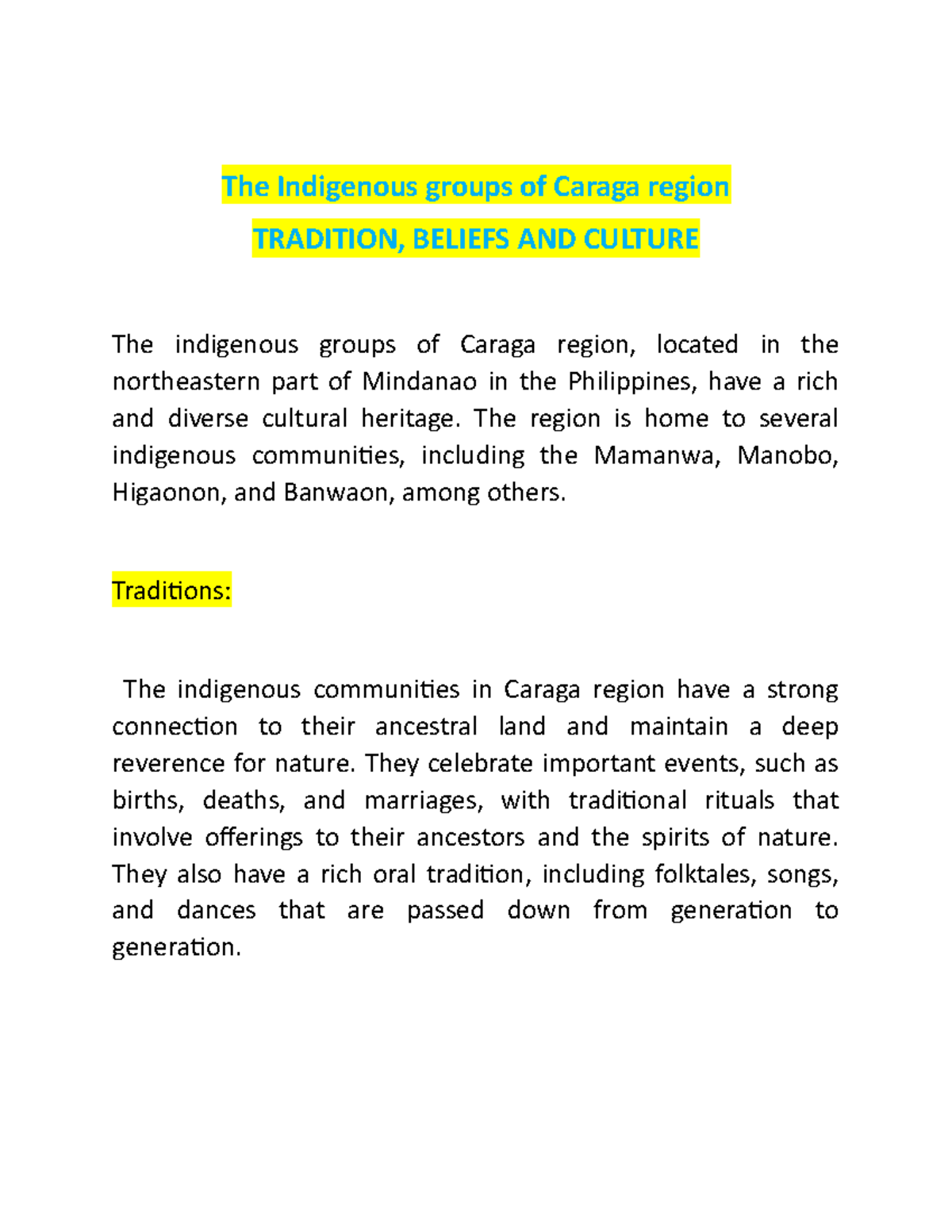 Traditions Beliefs Culture - The Indigenous groups of Caraga region ...