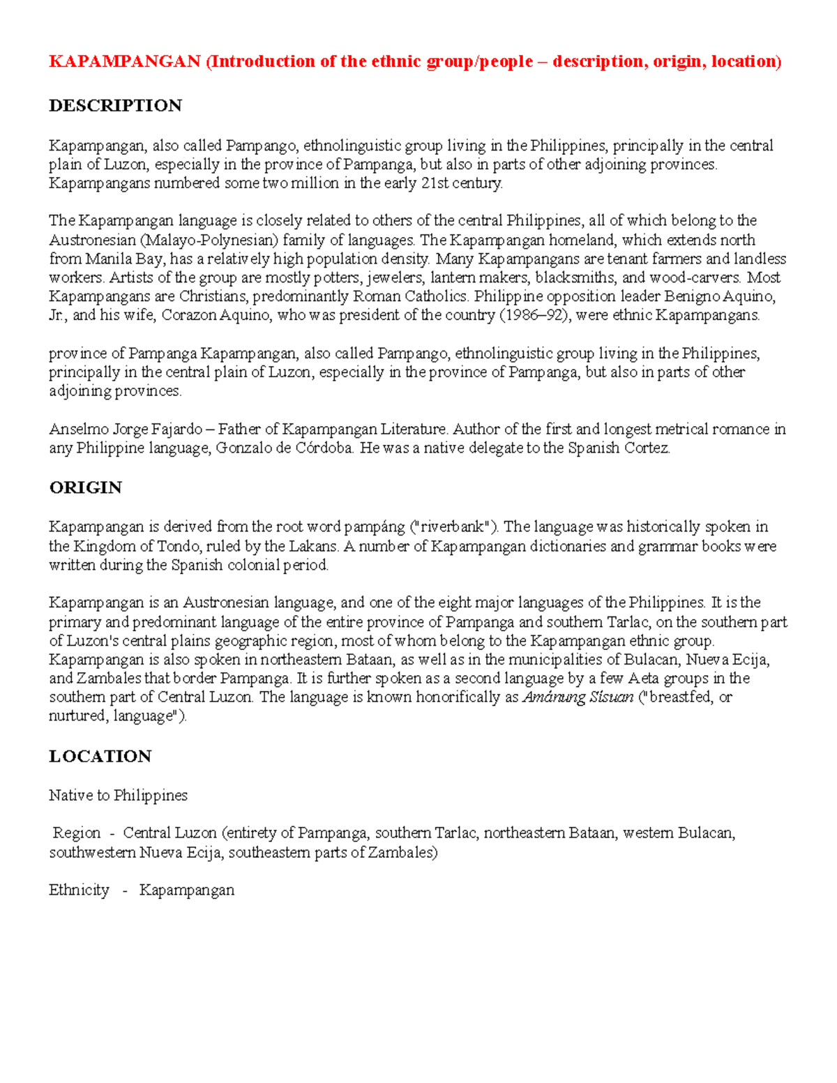 Kapampangan - KAPAMPANGAN (Introduction of the ethnic group/people ...