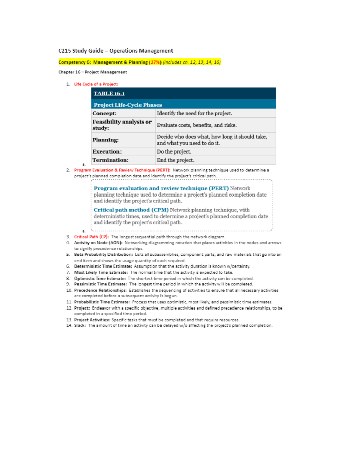 C215 competency study guide - C215 Study Guide Operations Management ...