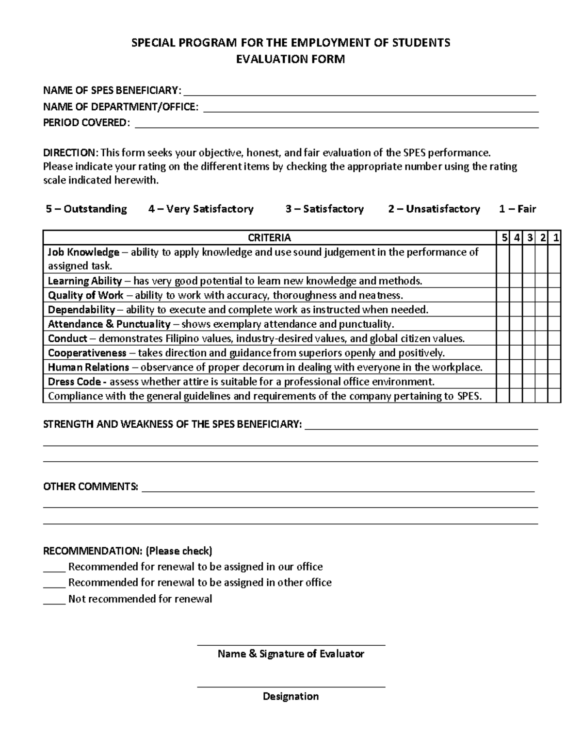 Spes - SPES FORM - SPECIAL PROGRAM FOR THE EMPLOYMENT OF STUDENTS ...