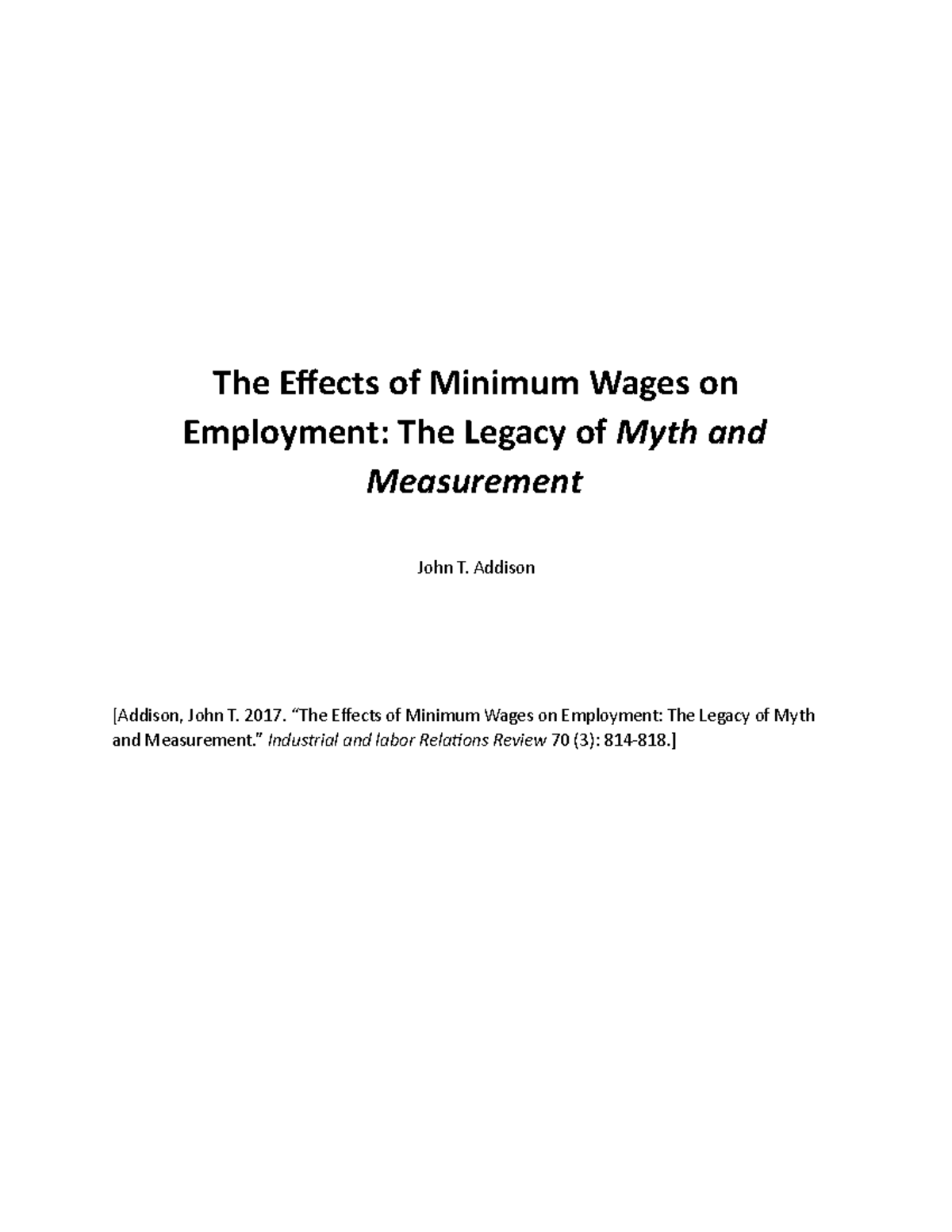 Week7 Addison The Effects of MWs on Employment - The Effects of Minimum ...