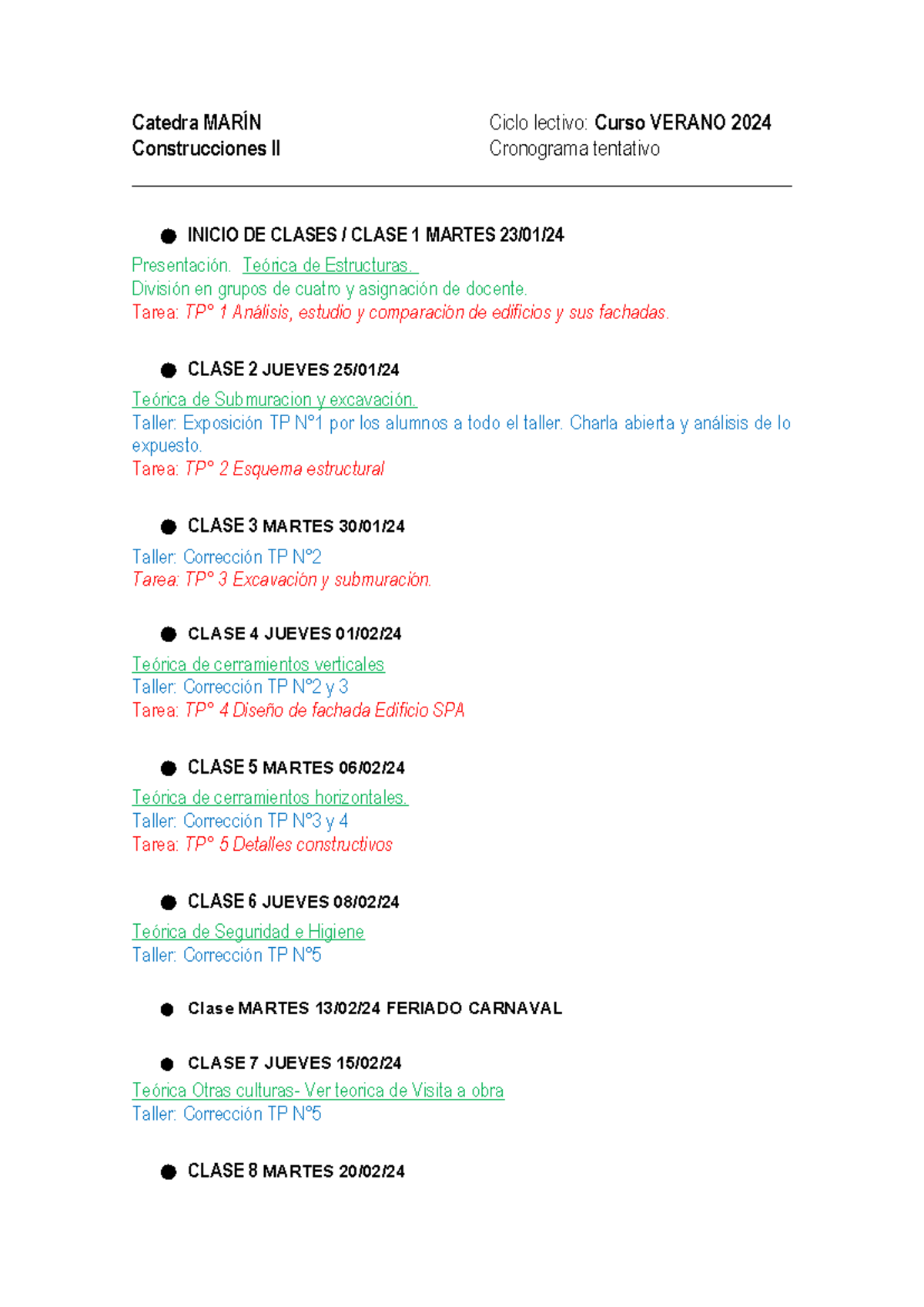 Cronograma CII - Cat. Marin - Catedra MARÍN Construcciones II Ciclo ...