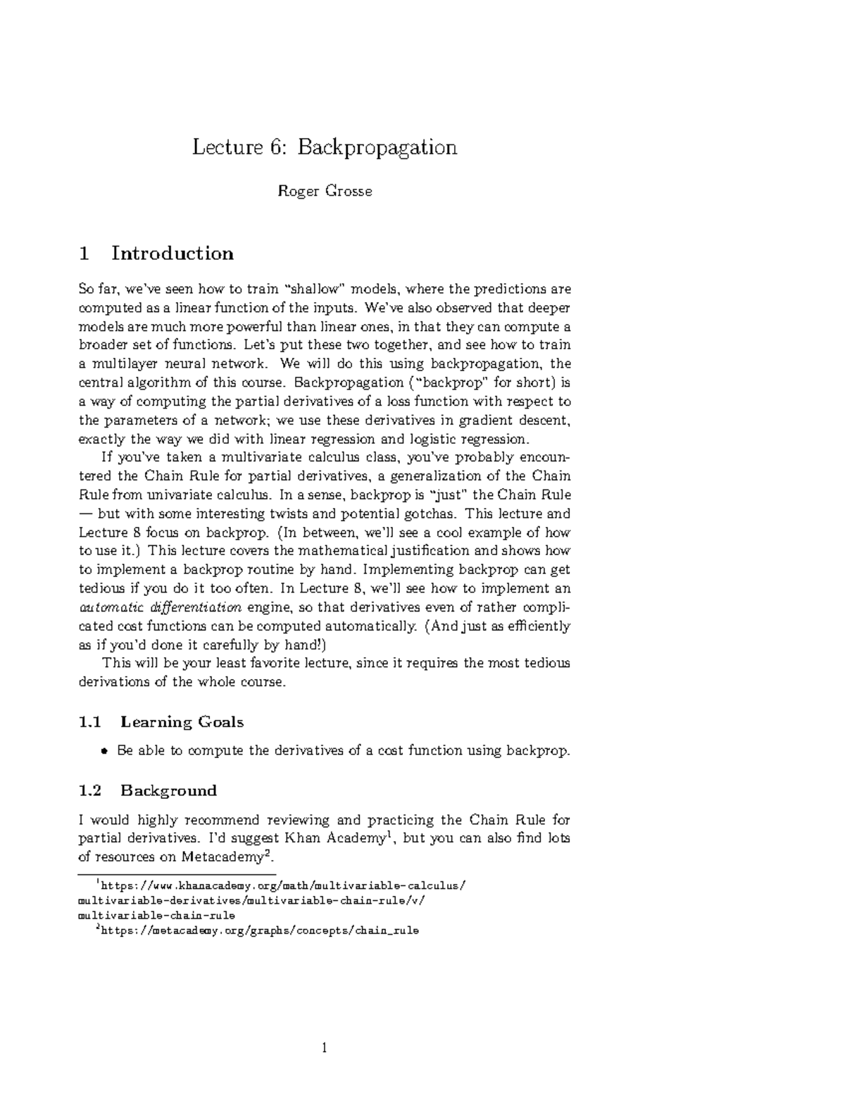 Backprop background info - Lecture 6: Backpropagation Roger Grosse 1 ...